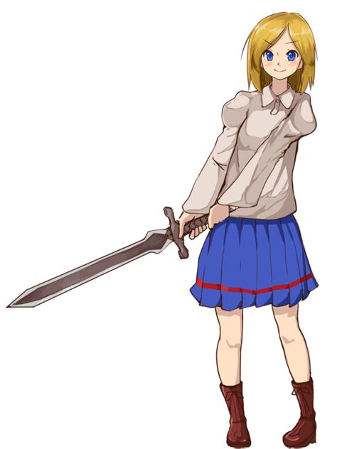 Safebooru 1girl Blonde Hair Blue Eyes Blue Skirt Blush Boots Brown