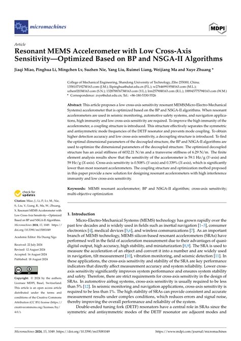 Pdf Resonant Mems Accelerometer With Low Cross Axis Sensitivity—optimized Based On Bp And Nsga