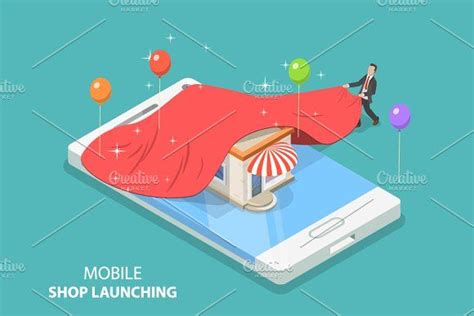 Mobile Store App Launch In 2024 Isometric Product Launch Start Up