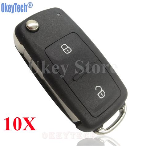 OkeyTech 10PCS LOT 2 ButtonS Uncut Folding Flip Remote Key Replacement Case FOB Shell For VW