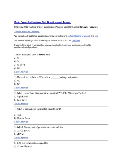 Basic Computer Hardware Quiz Questions And Answer Pdf Disk Storage Floppy Disk