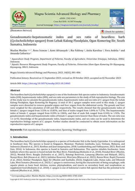 PDF Corresponding Author Muslim Muslim Https Orcid Org 0000 0001 5785 6369 Gonadosomatic