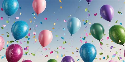 하늘을 향해 축하 풍선과 비행 중에 색종이 조각 생일 축하 해요 풍선 축하 배경 일러스트 및 사진 무료 다운로드 Pngtree