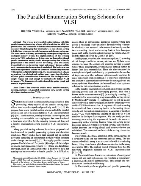 Pdf The Parallel Enumeration Sorting Scheme For Vlsi