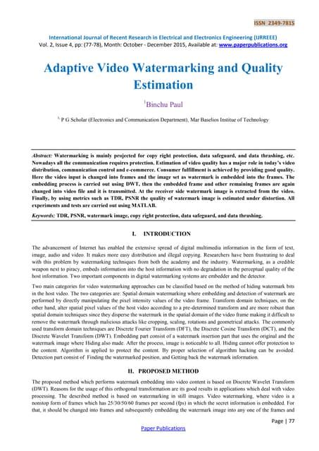 Adaptive Video Watermarking And Quality Estimation Pdf