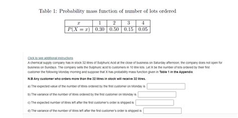 Solved Table 1 Probability Mass Function Of Number Of Lots