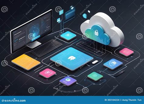 A Concept Of Cloud Computing And Data Privacy In The Digital World Stock Illustration