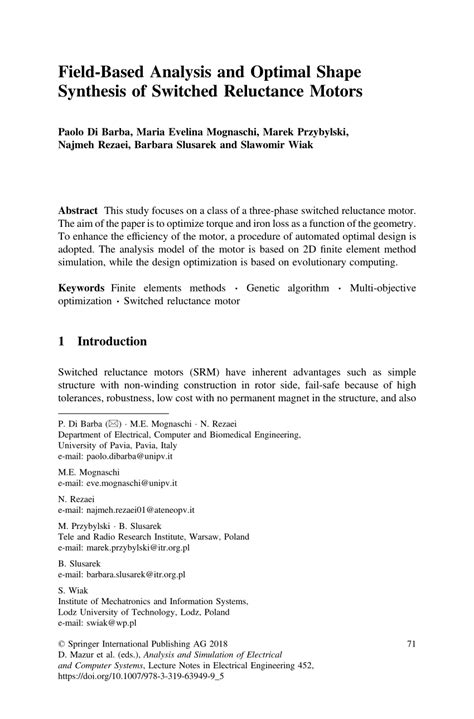 Pdf Field Based Analysis And Optimal Shape Synthesis Of Switched Reluctance Motors