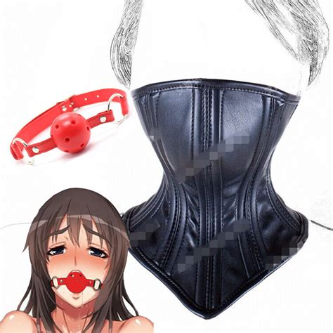 Bondage Pu Leather Face Mask Neck Collar Corset Choker Oral Open Mouth