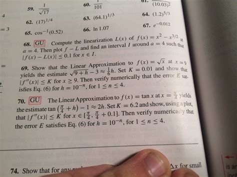 Solved The Linear Approximation To F X Tan X At X Pi 4