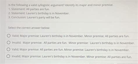 Solved Is The Following A Valid Syllogistic Argument