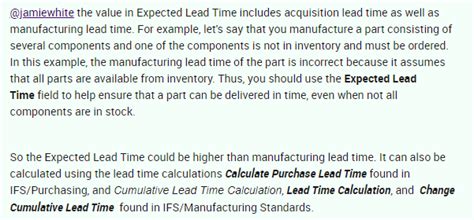 Manufacturing Lead Time And Expected Lead Time IFS Community