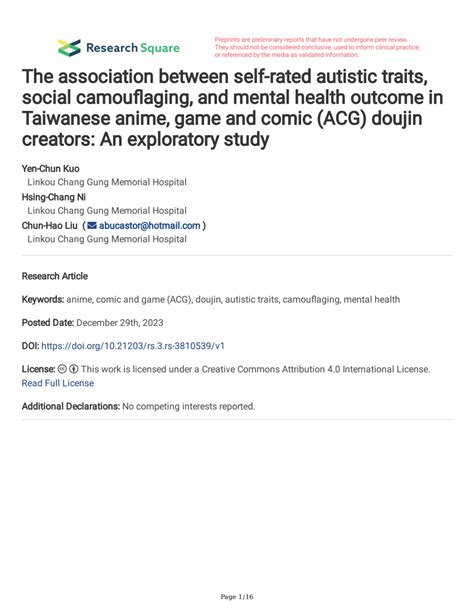 Pdf The Association Between Self Rated Autistic Traits Social Camouflaging And Mental Health