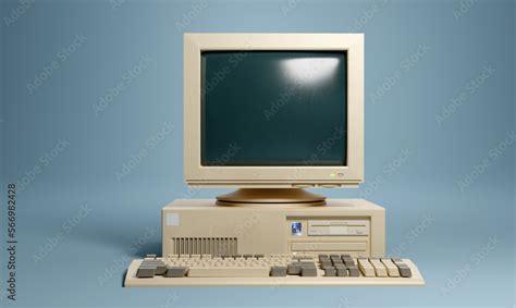 Retro 1990s Style Beige Desktop Pc Computer And Monitor Screen And Keyboard 3d Illustration