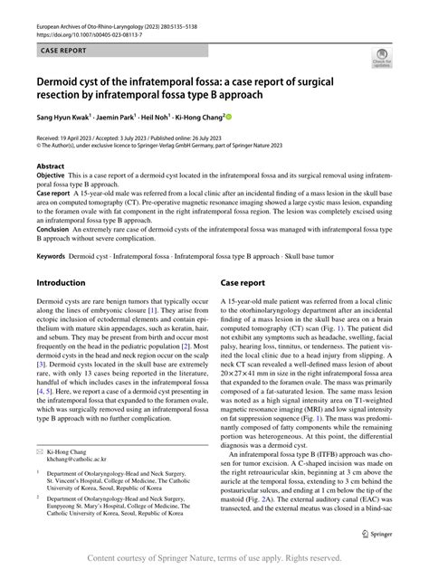 Dermoid Cyst Of The Infratemporal Fossa A Case Report Of Surgical Resection By Infratemporal