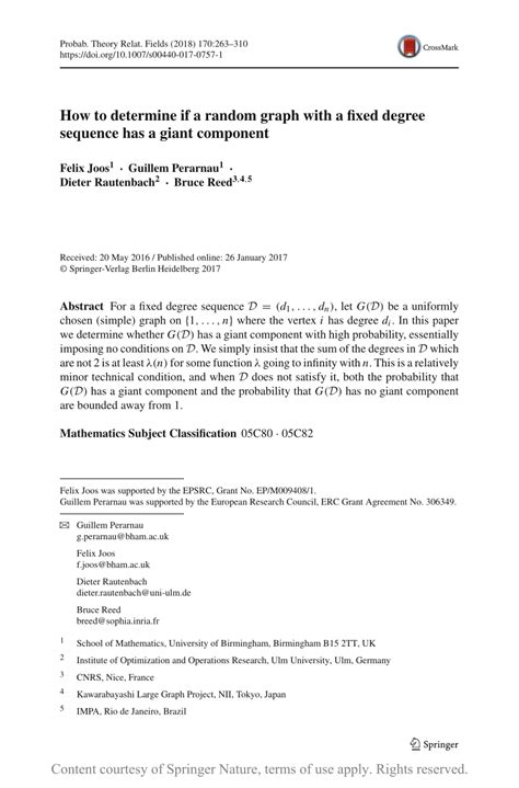 How To Determine If A Random Graph With A Fixed Degree Sequence Has A Giant Component Request Pdf