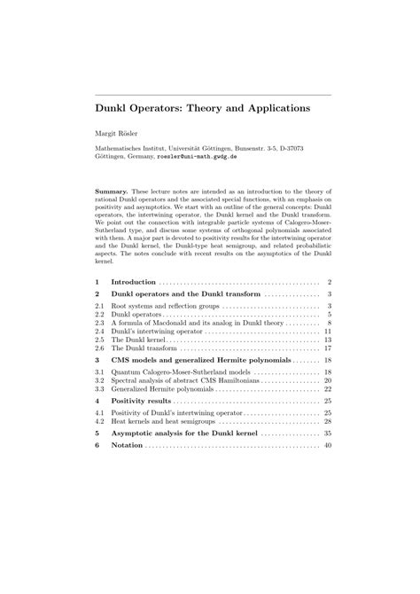Pdf Dunkl Operators Theory And Applications