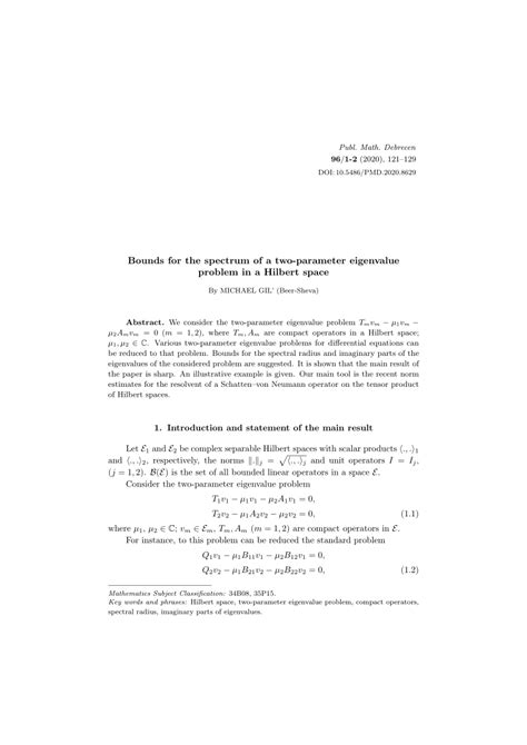 Pdf Bounds For The Spectrum Of A Two Parameter Eigenvalue Problem In