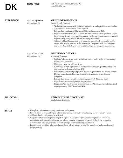 Payroll Processor Resume Samples Velvet Jobs
