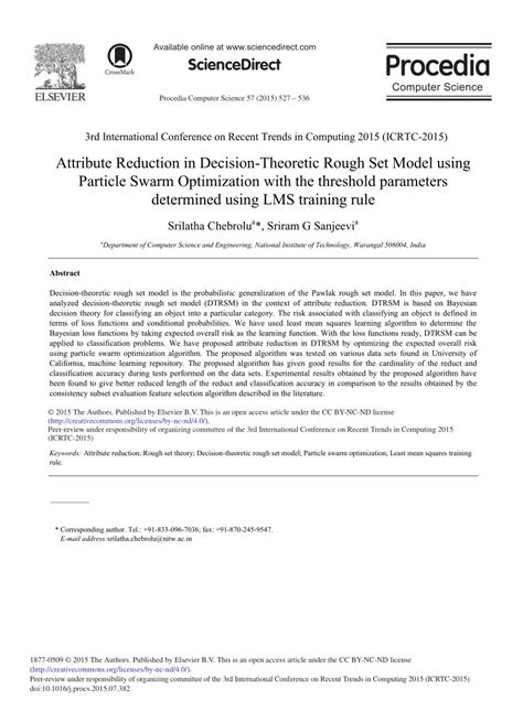 pdf attribute reduction in decision theoretic rough set model using