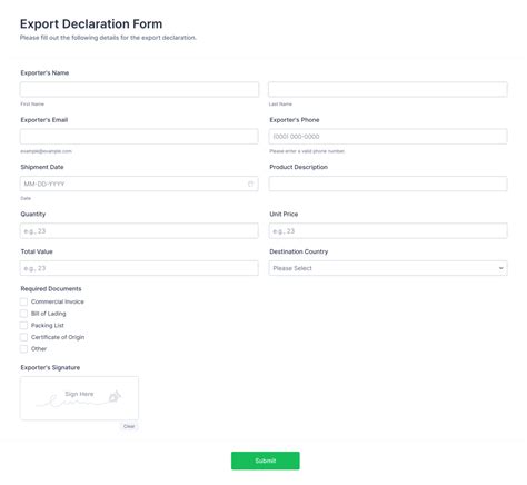 Export Declaration Form Template Jotform