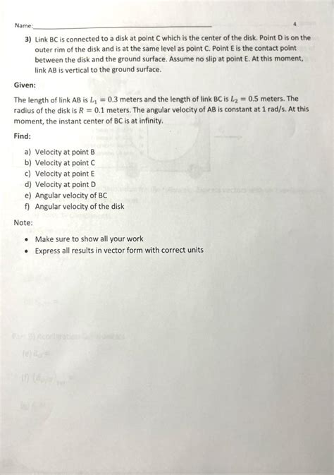 Solved 3 Link Bc Is Connected To A Disk At Point C Which Is