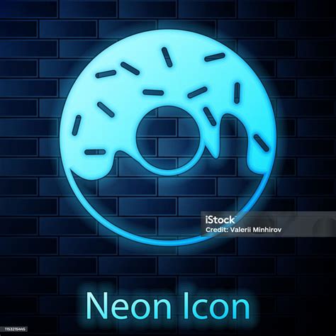 벽돌 벽 배경에 고립 된 달콤한 유약 아이콘 빛나는 네온 도넛 벡터 일러스트 귀여운에 대한 스톡 벡터 아트 및 기타 이미지 귀여운 도넛 레스토랑 Istock