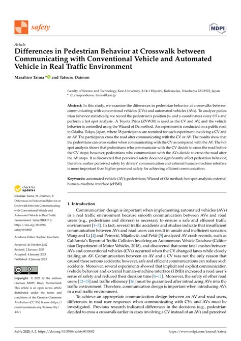 Pdf Differences In Pedestrian Behavior At Crosswalk Between