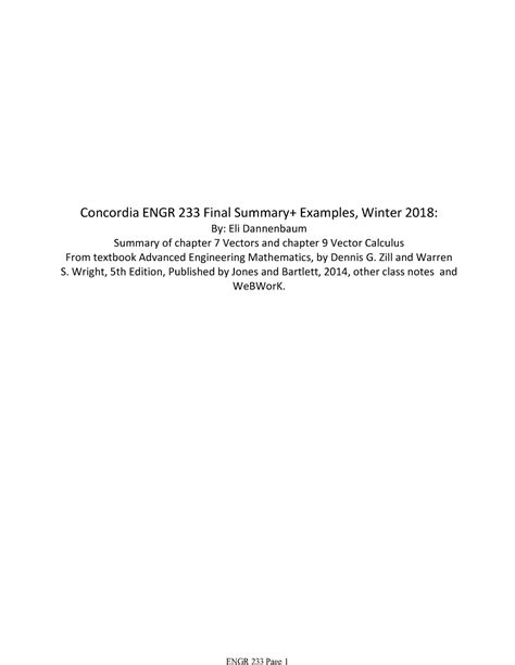 Concordia Engr 233 Final Summary Examples Winter 2018 Concordia Engr 233 Final Examples