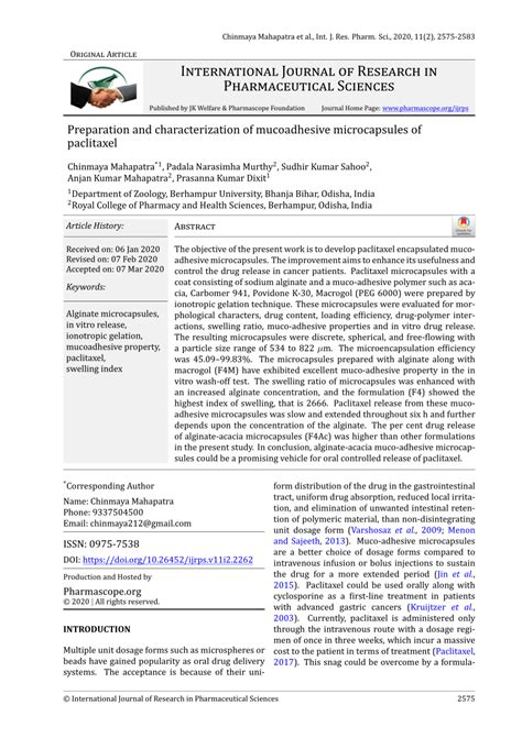 Pdf Preparation Iiand Characterization Of Mucoadhesive Microcapsules
