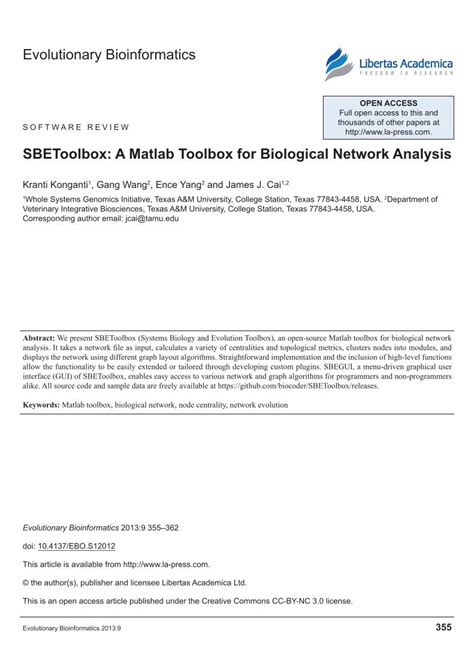 PDF SBeToolbox A Matlab Toolbox For Biological Network Analysispeople Tamu Edu Jcai Pdf