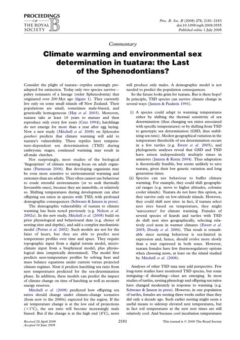 Pdf Climate Warming And Environmental Sex Determination In Tuatara The Last Of The