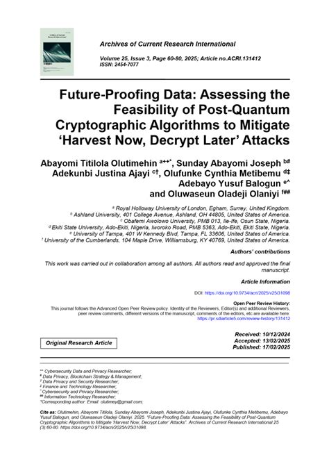 Pdf Future Proofing Data Assessing The Feasibility Of Post Quantum Cryptographic Algorithms