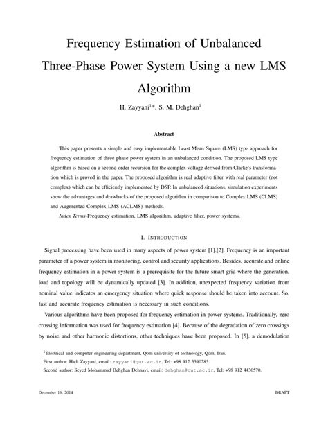 pdf frequency estimation of unbalanced three phase power system using