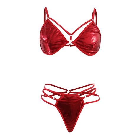 Lingerie Women Fashion Lingerie 2pack Pu Leather Harness Lingerie Set