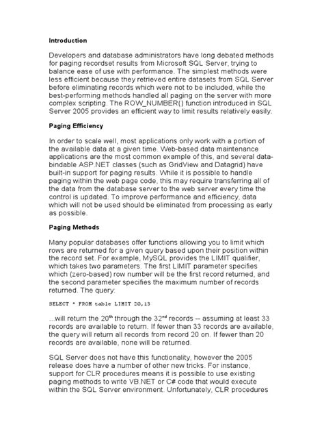 Paging In Sql Server Download Free Pdf Microsoft Sql Server Web