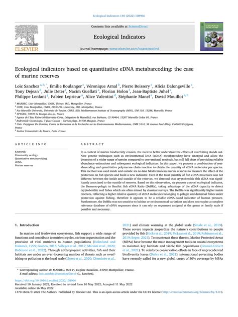 Pdf Ecological Indicators Based On Quantitative Edna Metabarcoding The Case Of Marine Reserves