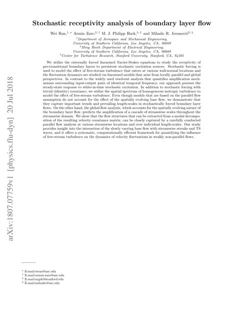 Pdf Stochastic Receptivity Analysis Of Boundary Layer Flow