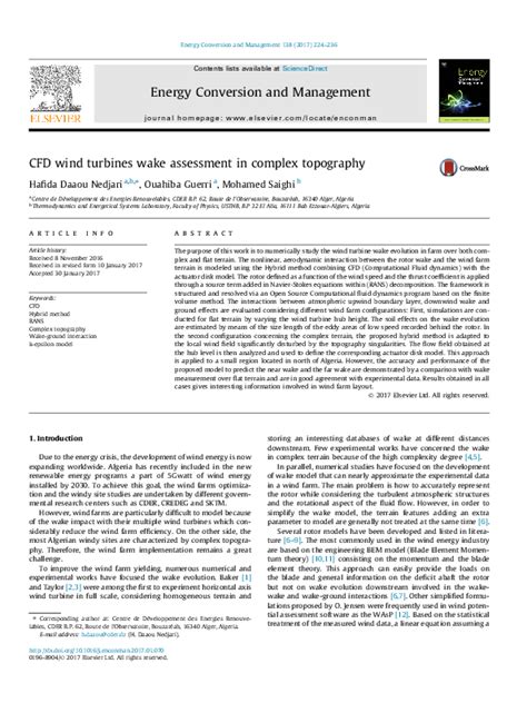 Pdf Cfd Wind Turbines Wake Assessment In Complex Topography