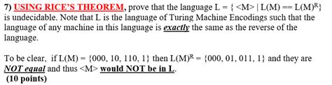 solved 7 using rice s theorem prove that the language
