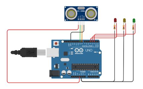 circuit design sensor de proximidad 3 tinkercad