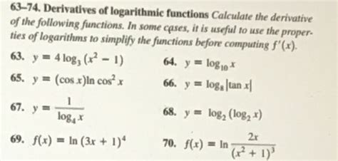 Solved 6374 Derivatives Of Logarithmic Functions Calculate