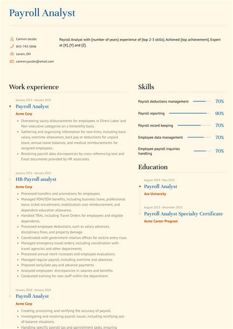 Payroll Analyst Resume Examples And Templates