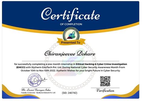 Chiranjeevee D On Linkedin Certificateofcompletion Slytherin Ehcci