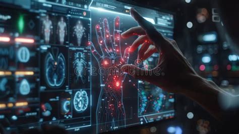 Close Up Of A Hand Interacting With Futuristic Touchscreen Interface