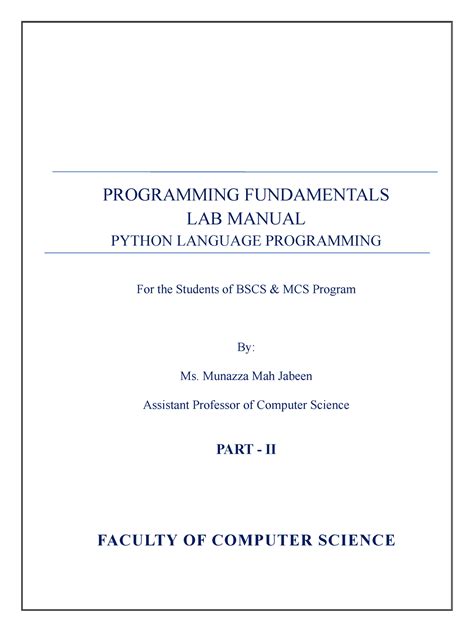 Programming Fundamentals Lab Manual Part Ii By Ms Munazza