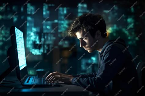 Premium Photo Man Face Programmer Coding At Night