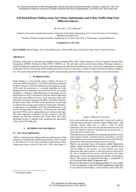 Pdf Gis Based Route Finding Using Ant Colony Optimization And Urban