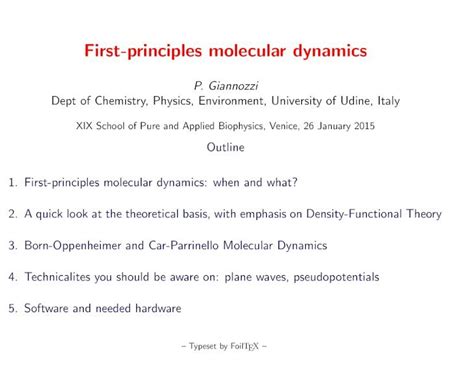 Pdf First Principles Molecular Dynamics Uniudgiannozz Slides Venice15 Pdffirst Principles