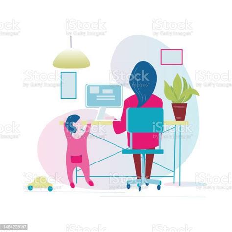 격리 상태에서 집에서 일하기 개념 그림 청소년 Mаn 및 Womаn 프리랜서는 격리 된 집에서 랩톱과 컴퓨터로 작업합니다 벡터 평면 스타일 그림 가정 생활에 대한 스톡 벡터